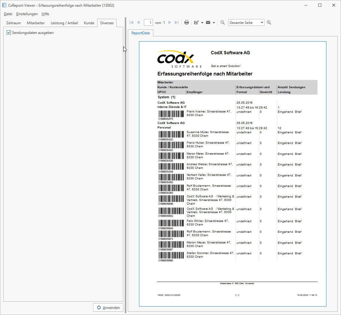 Index Reports CodX PostOffice