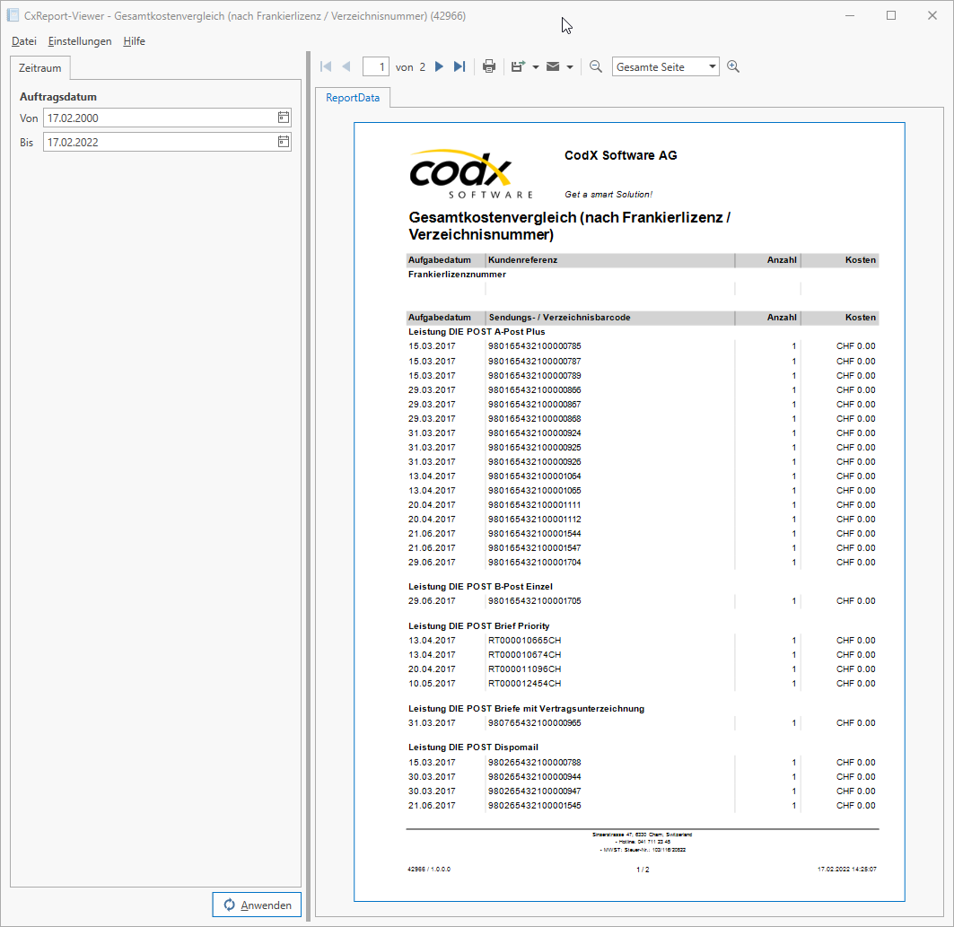 Index Reports CodX PostOffice